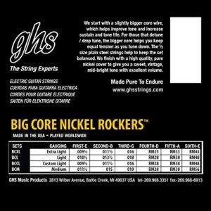 GHS Strings BCCL Big Core Nickel Rockers, Pure Nickel Electric Guitar Strings, Custom Light (.009 1/2-.048)