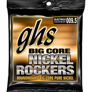 GHS Strings BCCL Big Core Nickel Rockers, Pure Nickel Electric Guitar Strings, Custom Light (.009 1/2-.048)