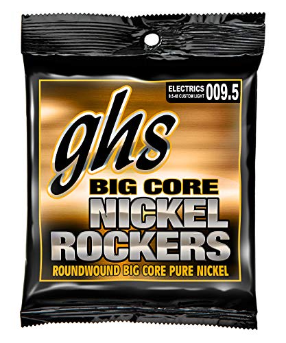 GHS Strings BCCL Big Core Nickel Rockers, Pure Nickel Electric Guitar Strings, Custom Light (.009 1/2-.048)