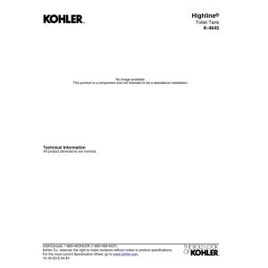 KOHLER K-4645-0 Highline Classic Toilet Tank, Pressure Lite Toilet Tank, Tank for Toilet, 1.6 GPF, White