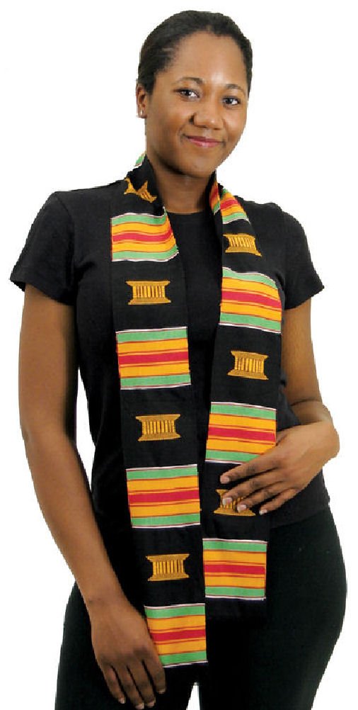 African Inspired Fashions Authentic Hand Woven Kente Sash Stole - 60" x 4.5"