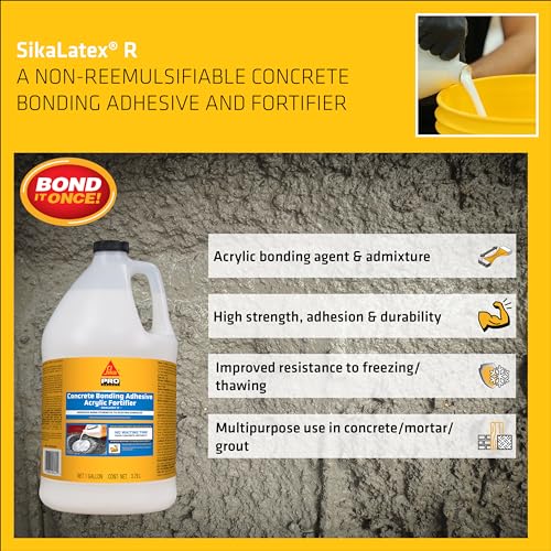 SIKA - SikaLatex R - Concrete Adhesive Glue, White - Admix for Portland-Cement Mortar/Concrete - Resistant to Freezing and thawing Damage - 1-Gallon