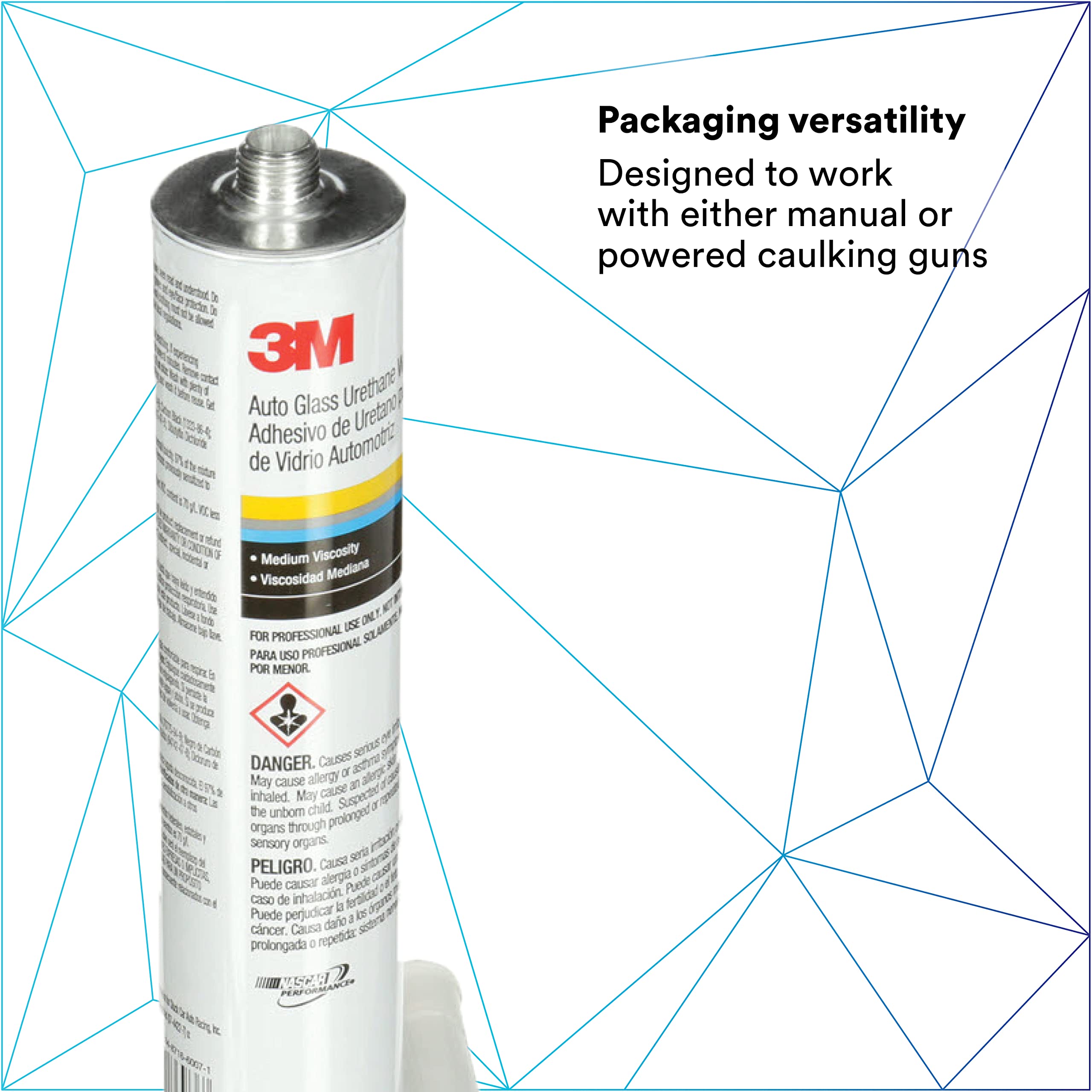 3M Auto Glass Urethane Windshield Adhesive, 08693, Medium Viscosity, High-Strength, Fast-Curing, 310 mL/10.5 fl oz Cartridge , Black