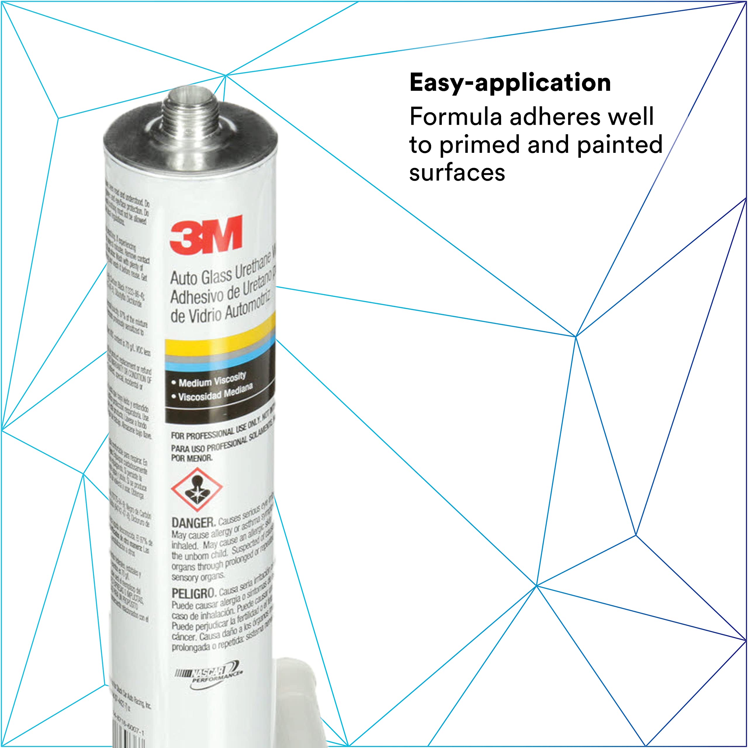 3M Auto Glass Urethane Windshield Adhesive, 08693, Medium Viscosity, High-Strength, Fast-Curing, 310 mL/10.5 fl oz Cartridge , Black