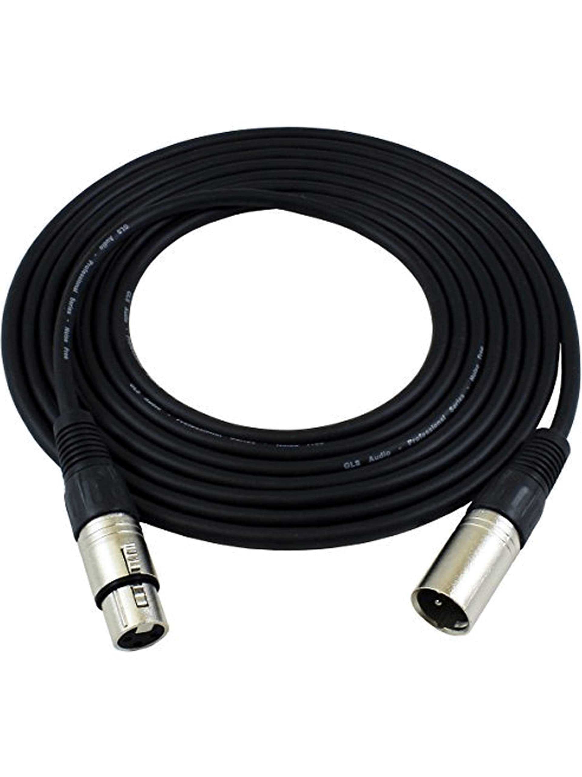 GLS Audio 12ft Mic Cable Patch Cords - XLR Male to XLR Female Black Cables - 12' Balanced Mike Snake Cord - SINGLE