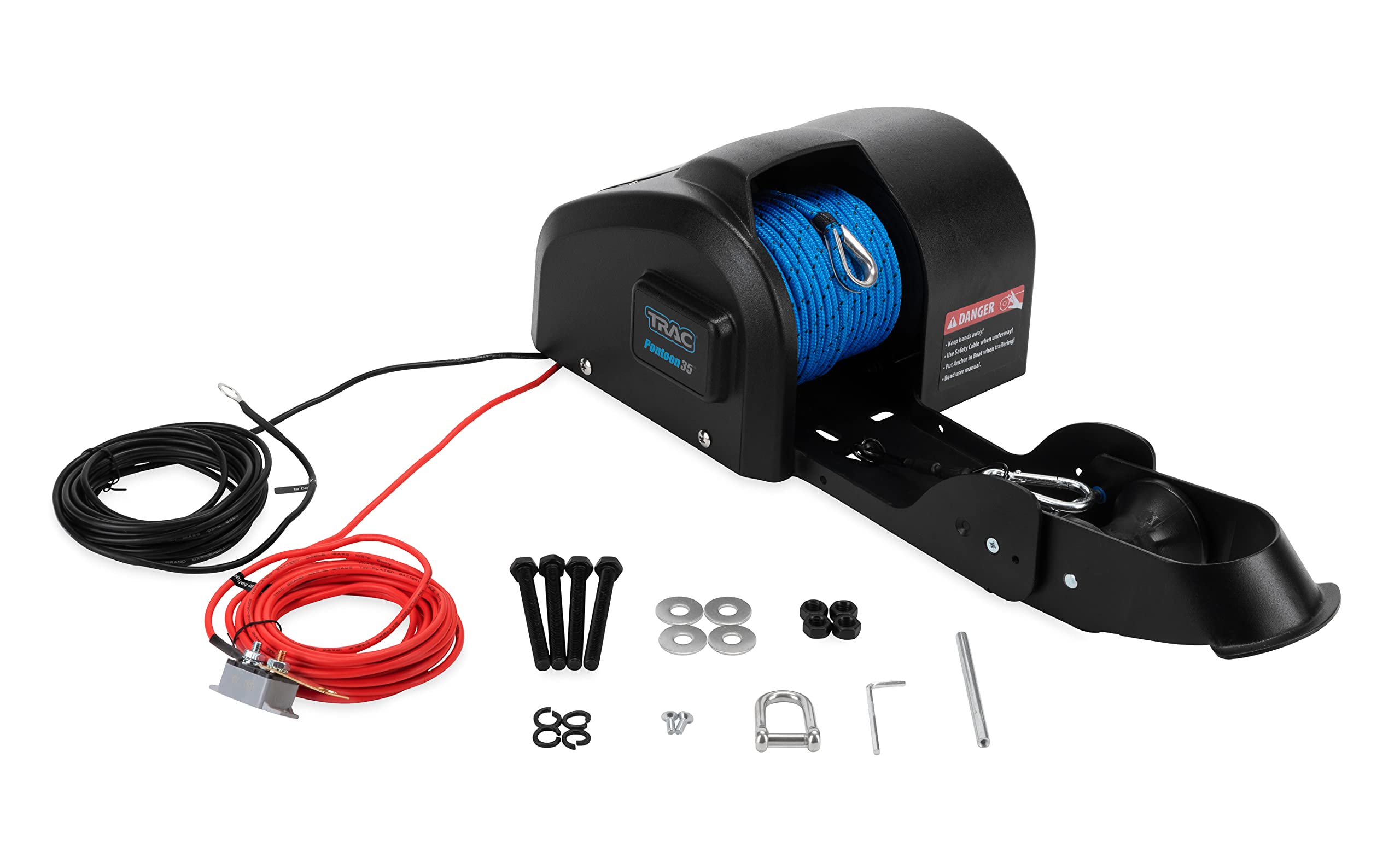 Camco TRAC Outdoors Pontoon 35-G3 Electric Anchor Winch | Features a High-Efficiency, 12-Volt DC, All Steel Gear Motor and 100-feet of Pre-Wound Double-Braid Anchor Rope | (69003)