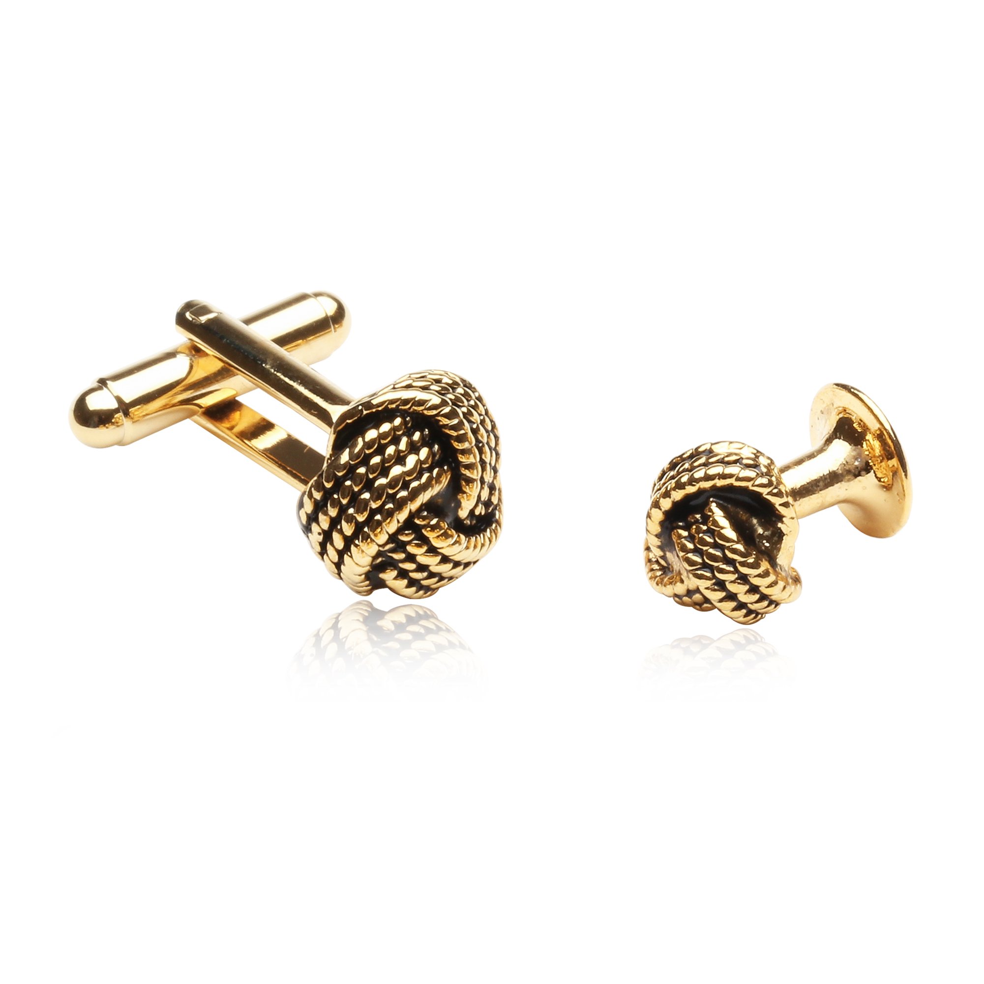 Cuff-Daddy Classic Woven Gold-Tone Knot Cufflinks and Stud Set with Presentation Box