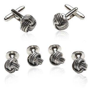 classic woven silver knot tuxedo cufflink and stud set formal set with presentation box groom groomsmen wedding