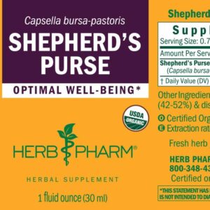 Herb Pharm Certified Organic Shepherd's Purse Liquid Extract, 1 Oz