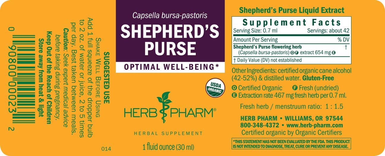 Herb Pharm Certified Organic Shepherd's Purse Liquid Extract, 1 Oz