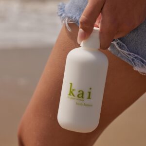 kai Body Lotion, 8 Fl Oz., shea butter, extracts of cucumber, comfrey and ivy, scented with the delicously, fresh + clean signature fragrance, vegan, cruelty free, made in the usa