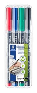 staedtler 318-wp4 lumocolor permanent universal pens, fine point, 0.6mm, assorted, 4 per set