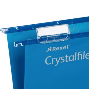 Rexel Foolscap Heavy Duty Suspension Files with Tabs and Inserts for Filing Cabinets, 15 mm Base, Polypropylene, Blue, Crystalfile Extra, Pack of 25, 70630