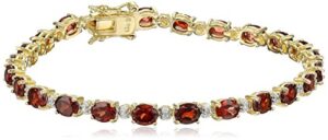 amazon essentials 18k yellow gold plated sterling silver genuine garnet and diamond accent tennis bracelet, 7.25" (previously amazon collection)