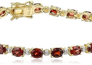 Amazon Essentials 18k Yellow Gold Plated Sterling Silver Genuine Garnet and Diamond Accent Tennis Bracelet, 7.25" (previously Amazon Collection)