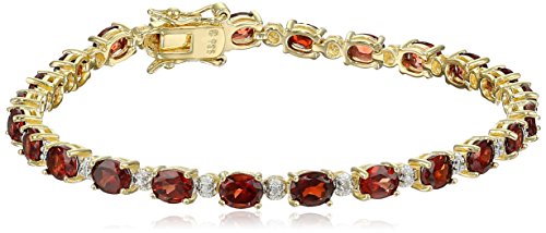 Amazon Essentials 18k Yellow Gold Plated Sterling Silver Genuine Garnet and Diamond Accent Tennis Bracelet, 7.25" (previously Amazon Collection)