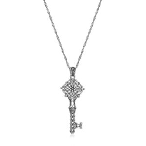 morgan & paige oxidized 925 sterling silver celtic flower key pendant necklace, 18"