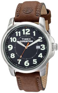 timex men's t44921 expedition metal field brown leather strap watch