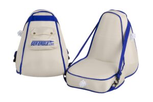 sea eagle deluxe inflatable kayak seat - extra back support for kayaking, paddling, rowing or fishing with rear pocket (white and blue deluxe inflatable seat)