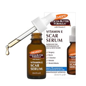 palmer's cocoa butter formula scar serum, skin brightening oil for face & body, concentrated serum with vitamin e, fragrance free, 1 fl oz