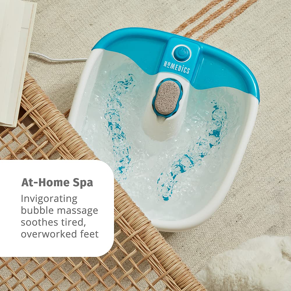 Homedics Bubble Mate Foot Spa, Toe Touch Controlled Foot Bath with Invigorating Bubbles and Splash Proof, Raised Massage nodes and Removable Pumice Stone