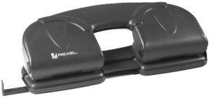 rexel v412 4 hole punch, 12 sheet capacity, adjustable guide bar, metal, black, 8309