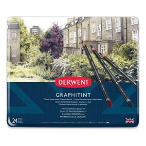 derwent graphitint pencils tin, set of 24, great for holiday gifts, unique blend of graphite and color, watersoluble, ideal for mixed media, professional quality (0700803)