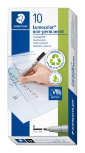 staedtler lumograph non-permanent wet erase marker pen, broad tip, low odor colored markers, black, 312-9