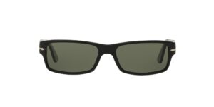 persol po2747s rectangular sunglasses, black/green polarized, 57 mm