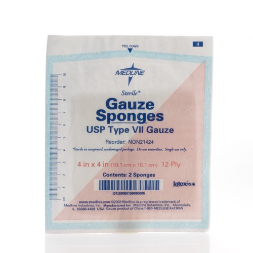 Medline Woven Gauze Sponges, Sterile, 12-Ply, 4 x 4 Inches, Box of 50