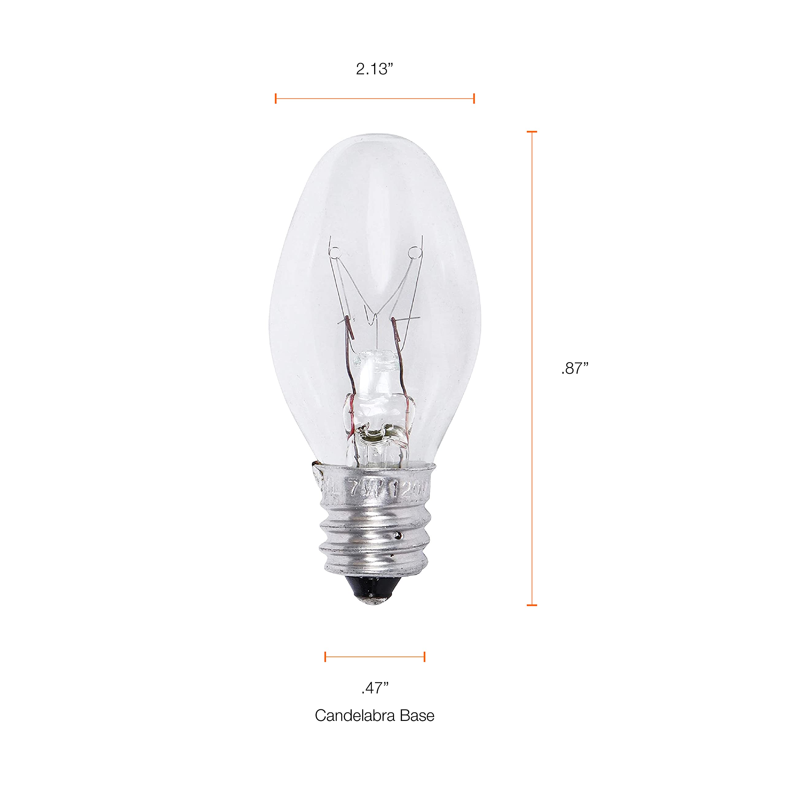 SYLVANIA Incandescent 7W C7 Night Light Bulb, E12 Candelabra Base, 40 Lumens, Clear Finish, 2850K, Warm White - (13545), 4 Count (Pack of 1)