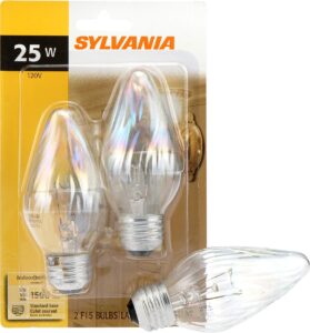 sylvania f15 décor incandescent light bulb, 25w, iridescent finish, 205 lumens, medium base, 120v - 2 pack (13821), warm white