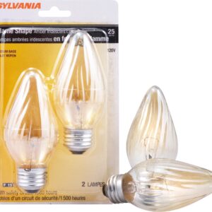 Sylvania F15 Décor Incandescent Light Bulb, 25W, Amber Iridescent Finish, Medium Base, 120V, 2 Pack