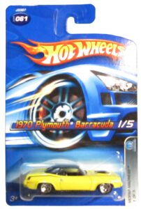 hot wheels mopar madness series #1 1970 plymouth barracuda yellow 5-spoke k-mart exclusive #2006-61 collectible collector car mattel 1:64 scale