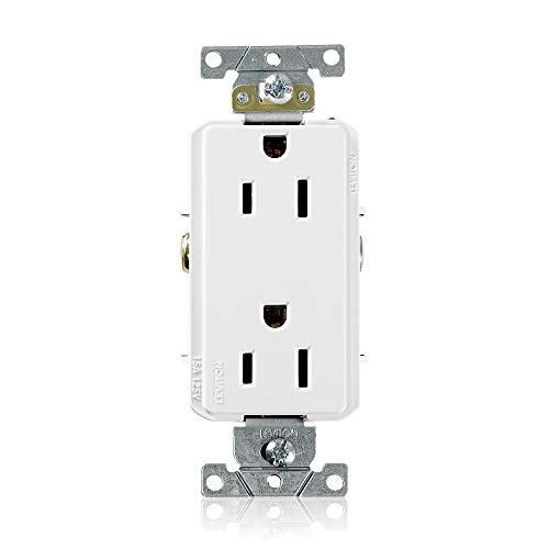 Leviton 16252-W 15 Amp, 125 Volt, Decora Plus Duplex Receptacle, Straight Blade, Commercial Grade, Self Grounding, White