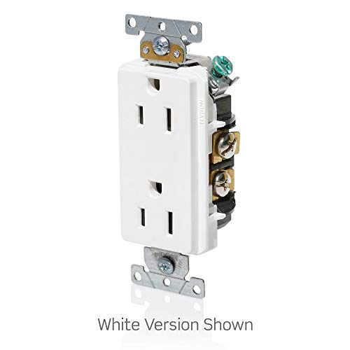 Leviton 16252-W 15 Amp, 125 Volt, Decora Plus Duplex Receptacle, Straight Blade, Commercial Grade, Self Grounding, White