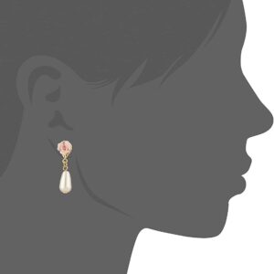 1928 Jewelry Women's Pink Porcelain Rose Faux Pearl Drop Earrings