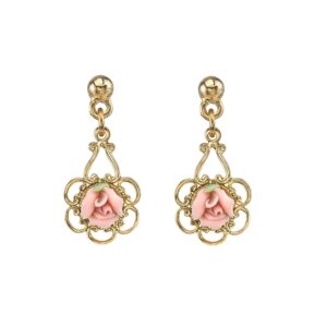 1928 jewelry pink porcelain rose gold drop earring