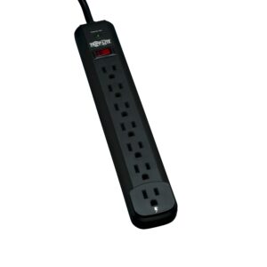 tripp lite 7 outlet surge protector power strip, extra long 12ft cord, black, & dollar 25,000 insurance (tlp712b)