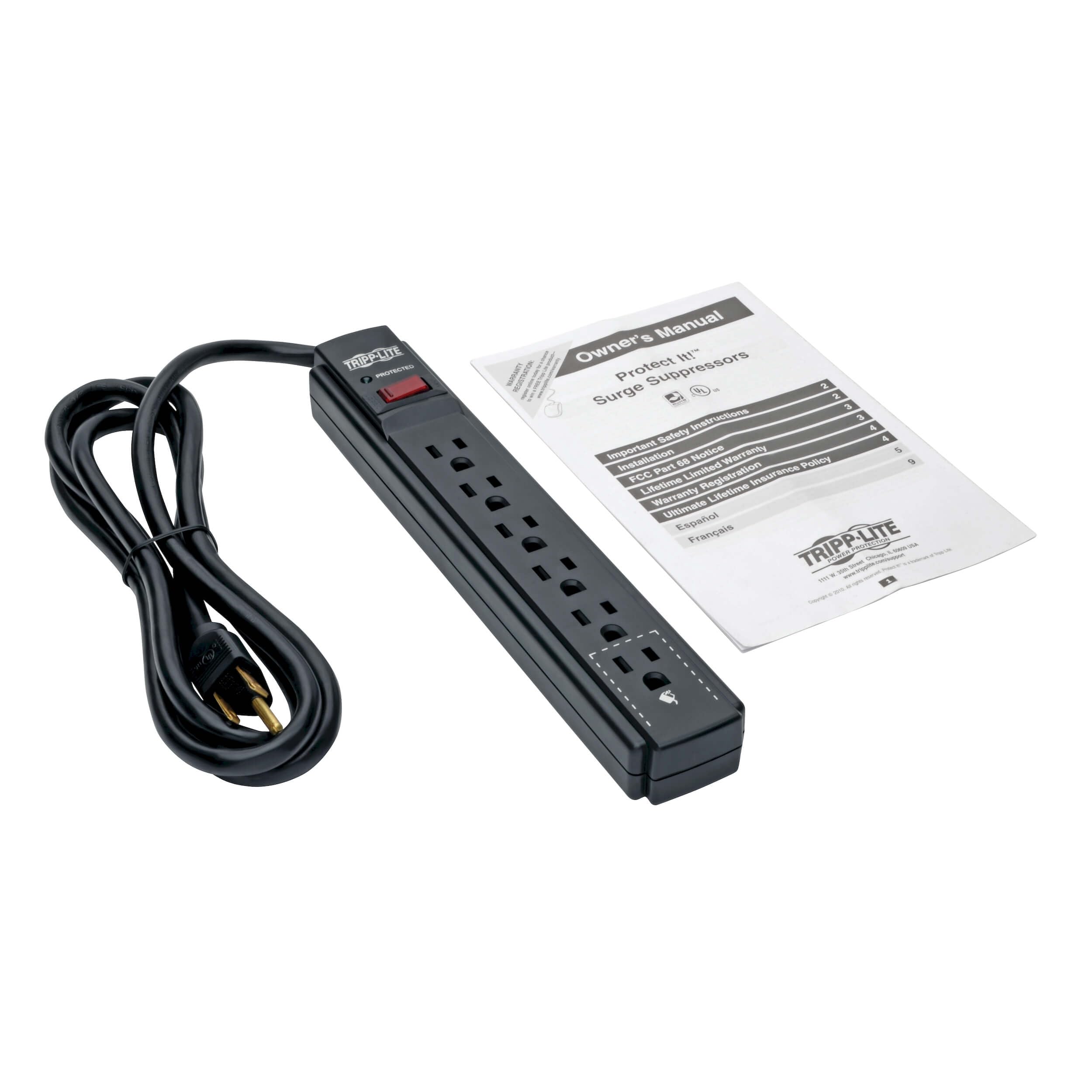 Tripp Lite 6 Outlet Surge Protector Power Strip, 6ft Cord, 790 Joules, Black, $20,000 INSURANCE (TLP606B)