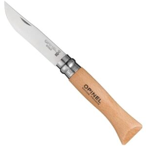 opinel no.06 stainless steel folding knife with beechwood handle