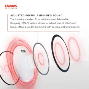 Evans EMAD2 Clear Bass Drum Head, 22” – Externally Mounted Adjustable Damping System Allows Player to Adjust Attack and Focus – 2 Foam Damping Rings for Sound Options - Versatile for All Music Genres