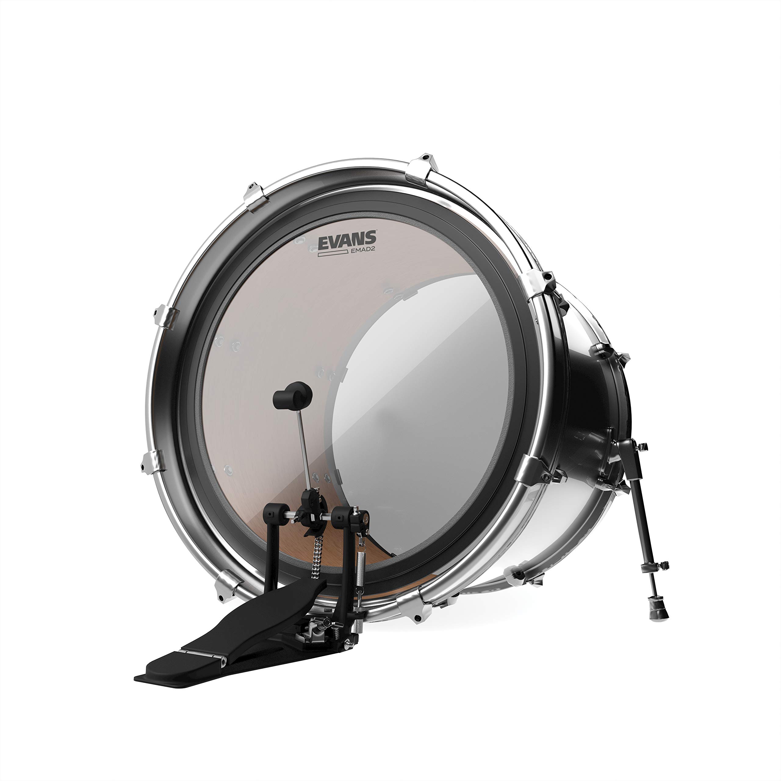 Evans EMAD2 Clear Bass Drum Head, 22” – Externally Mounted Adjustable Damping System Allows Player to Adjust Attack and Focus – 2 Foam Damping Rings for Sound Options - Versatile for All Music Genres