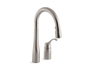 kohler 649-vs simplice pull-down bar sink faucet, prep sink faucet, kitchen sink faucet with pull down sprayer, vibrant stainless