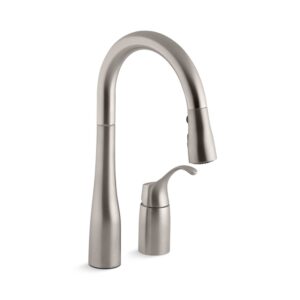 KOHLER 649-VS Simplice Pull-Down Bar Sink Faucet, Prep Sink Faucet, Kitchen Sink Faucet with Pull Down Sprayer, Vibrant Stainless