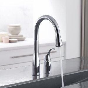 KOHLER 649-VS Simplice Pull-Down Bar Sink Faucet, Prep Sink Faucet, Kitchen Sink Faucet with Pull Down Sprayer, Vibrant Stainless