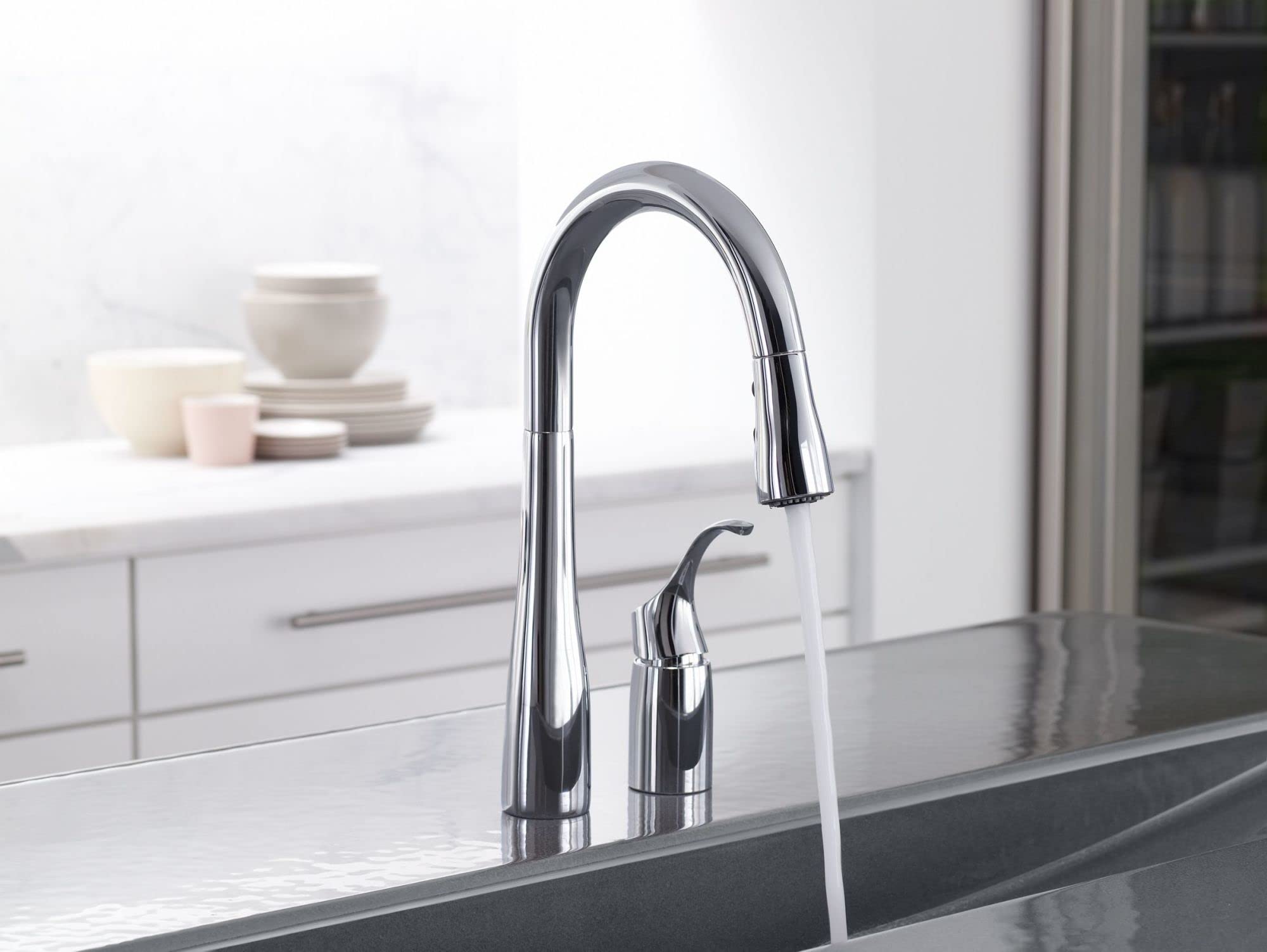 KOHLER 649-VS Simplice Pull-Down Bar Sink Faucet, Prep Sink Faucet, Kitchen Sink Faucet with Pull Down Sprayer, Vibrant Stainless