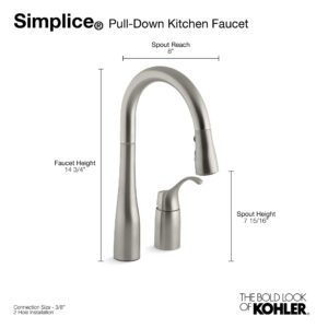 KOHLER 649-VS Simplice Pull-Down Bar Sink Faucet, Prep Sink Faucet, Kitchen Sink Faucet with Pull Down Sprayer, Vibrant Stainless