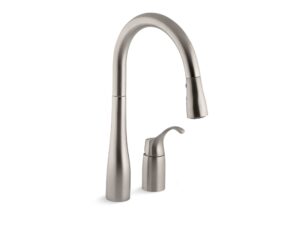 kohler k-647-vs simplice pull-down kitchen faucet with side handle control, kitchen sink faucet with pull-down sprayer, vibrant stainless