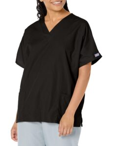 cherokee women's s v neck scrubs shirt, black, small